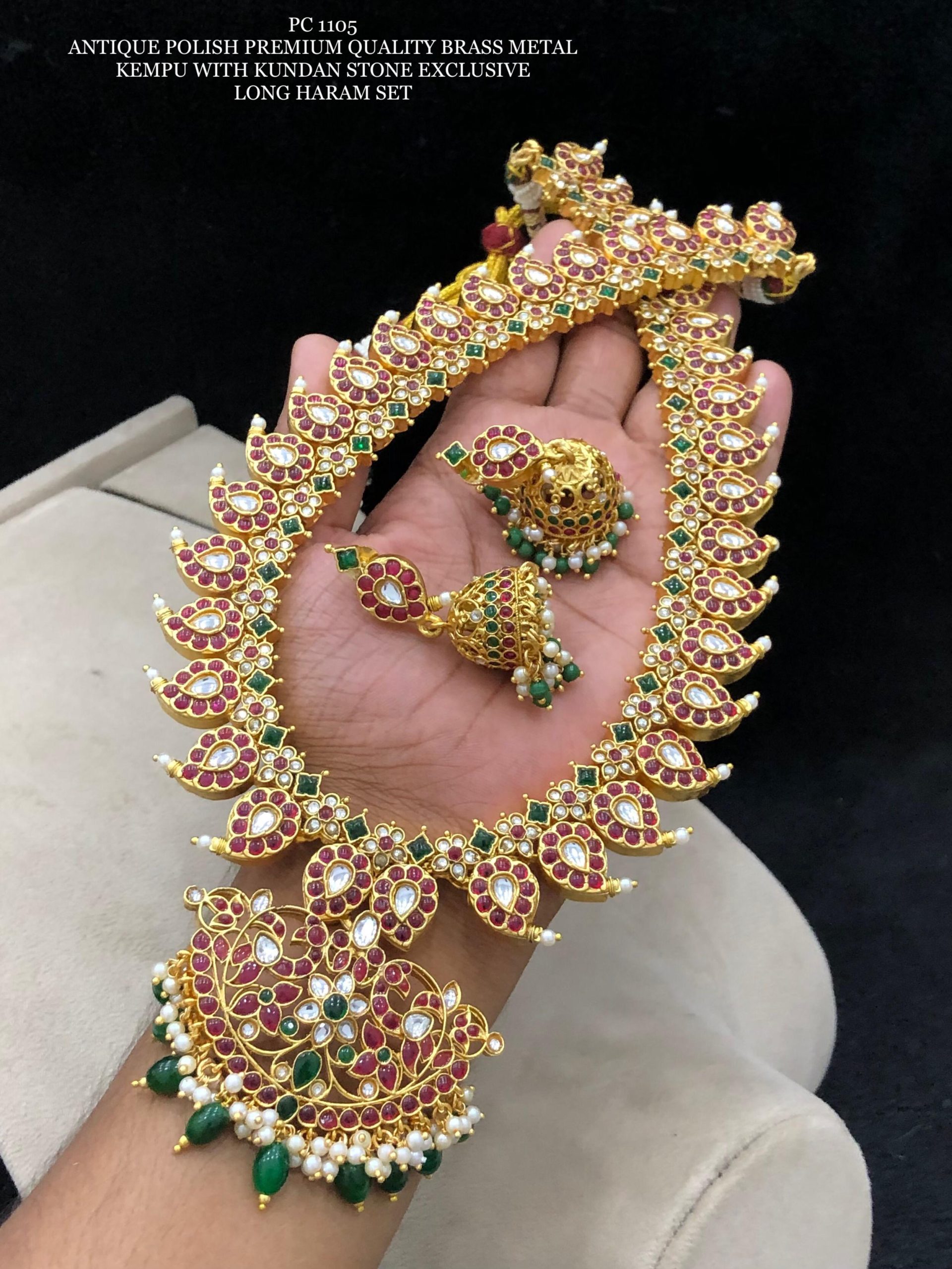 Kempu Long Haram With Jhumkas | Urvaa | One Gram Gold Kempu Long Haram ...