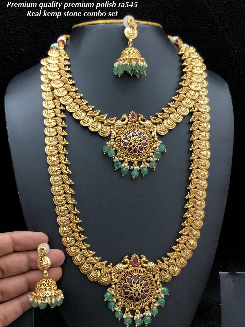CZ Bridal Long Haram Combo Set | Urvaa | One Gram Gold CZ Bridal Long ...