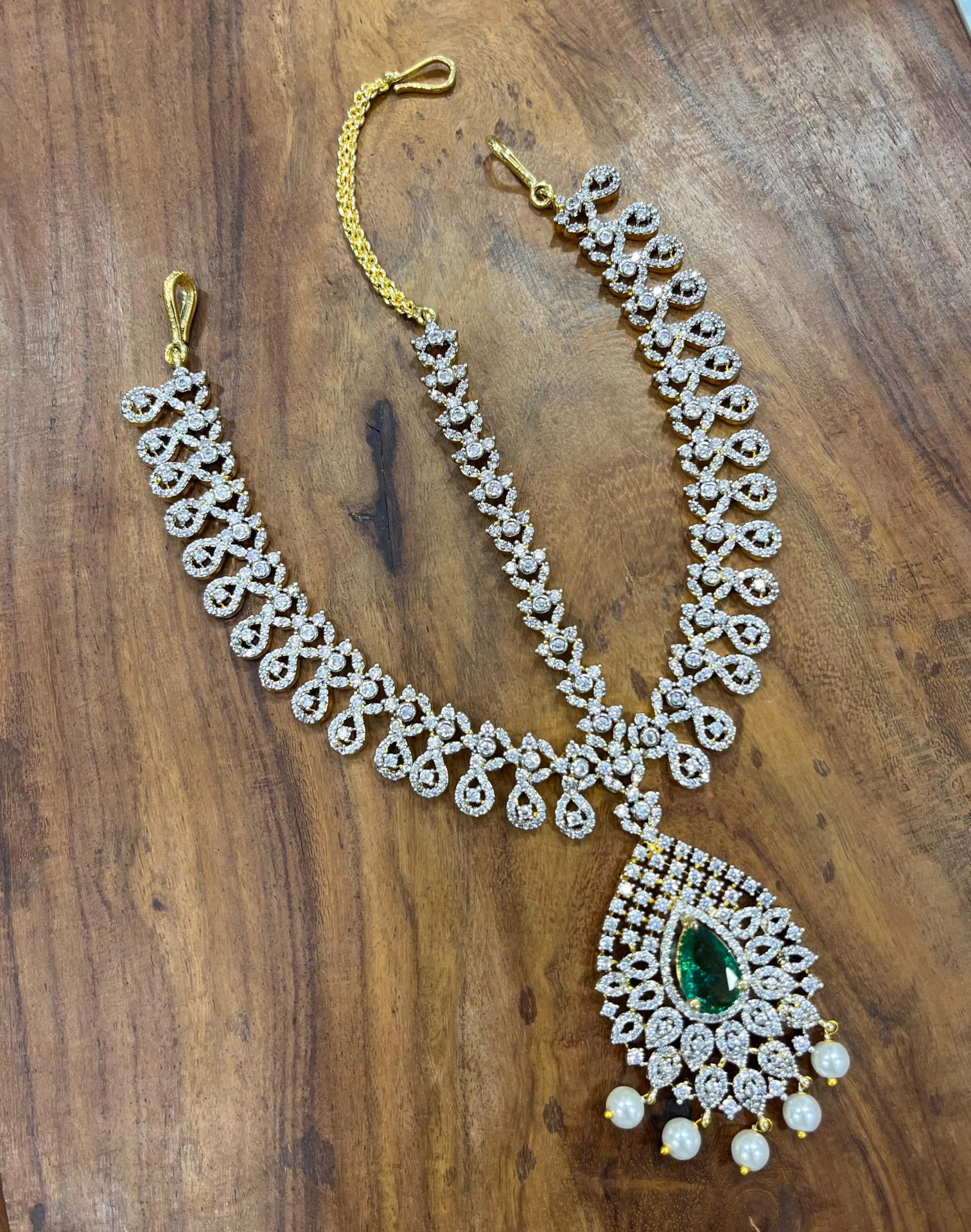 CZ Diamond Maang Tika | Urvaa | One Gram Gold CZ Diamond Maang Tika ...